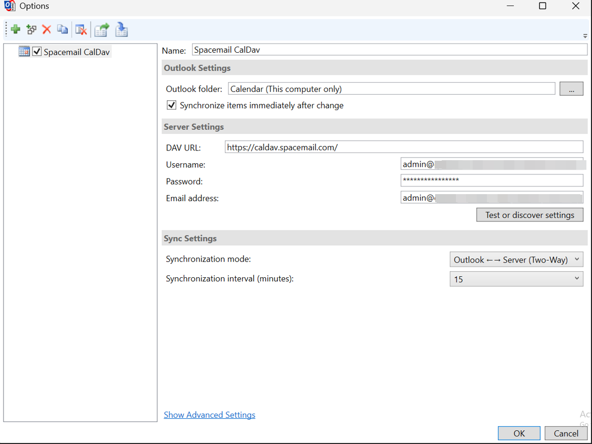 Come configurare il tuo calendario Spacemail in Outlook tramite CalDAV