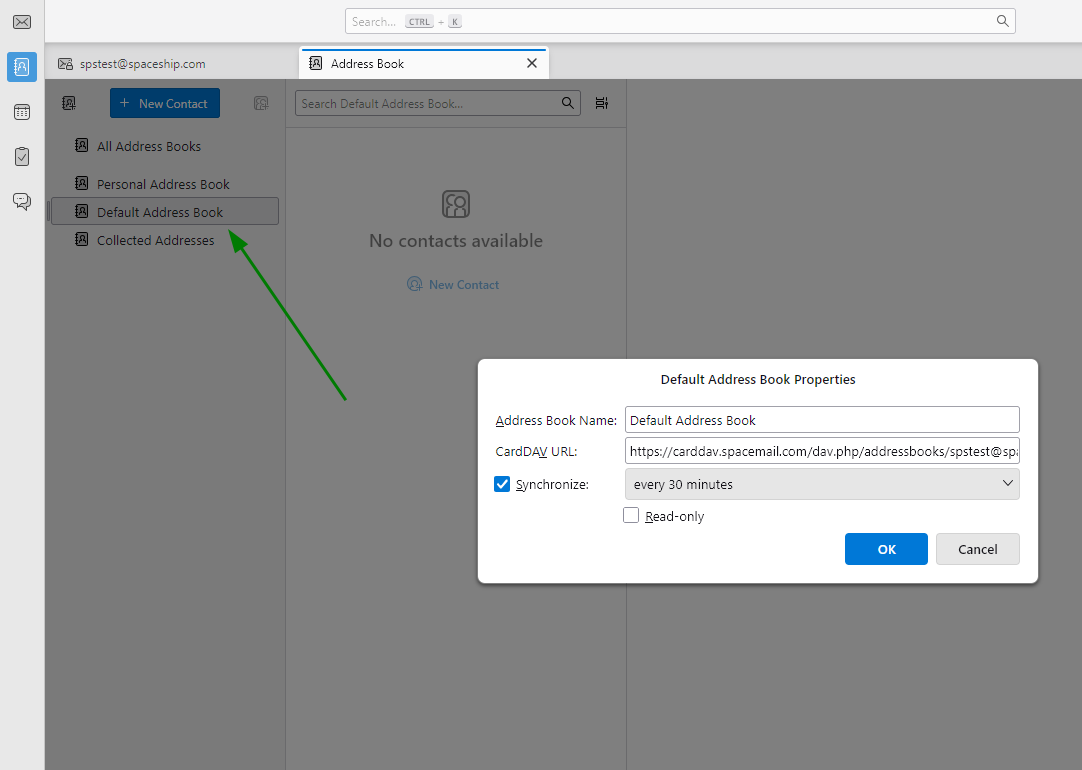 How to Set Up Spacemail Address Book in Thunderbird via CardDAV